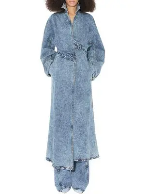 Alaïa Spiral Asymmetric Denim Trench - Bleu Neige