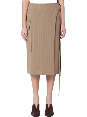 Victoria Beckham Pinstriped Virgin Wool Wrap Skirt - Beige
