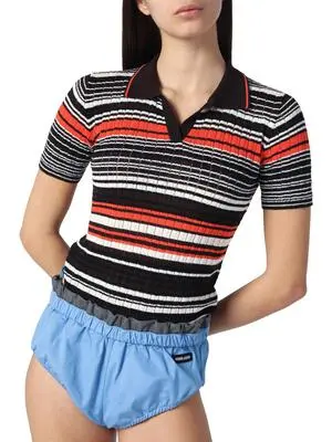 ROBERTO COLLINA Striped Cotton Blend Polo Shirt - Multicolor