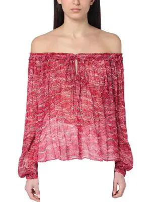 Isabel Marant Printed Off-the-shoulder Top - Red