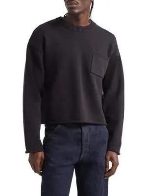 WASTE YARN PROJECT Dom Pocket Crop Sweater - Black Solid