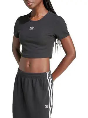 Adidas Originals By Alexander Wang Essentials Trefoil Logo Crop Rib T-shirt - Black