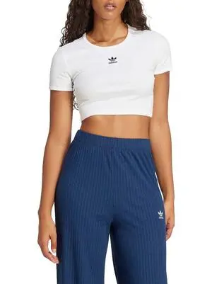 Adidas Originals By Alexander Wang Essentials Trefoil Logo Crop Rib T-shirt - White