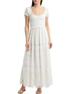 LoveShackFancy Bisolet Lace Trim Tiered Sundress - Optic White