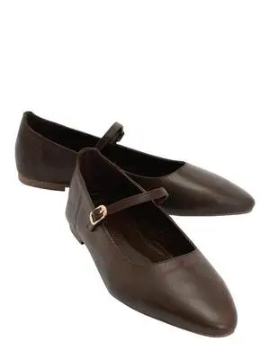 FOREVER & ALWAYS SHOES Lara Leather Mary Jane Flats - Brown Leather
