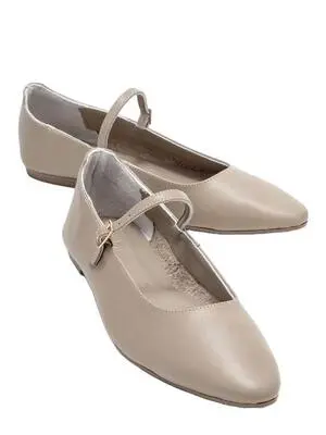 FOREVER & ALWAYS SHOES Lara Leather Mary Jane Flats - Mink