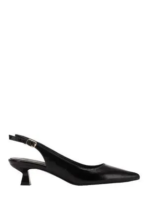 FOREVER & ALWAYS SHOES Lety Leather Slingback Kitten Heel Pumps - Black Patent Leather