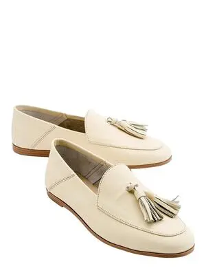 FOREVER & ALWAYS SHOES Mona Tassel Loafer - Light Beige Leather