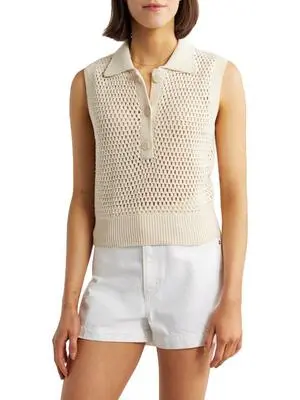 FRAME Openwork Sleeveless Polo Sweater - Cream