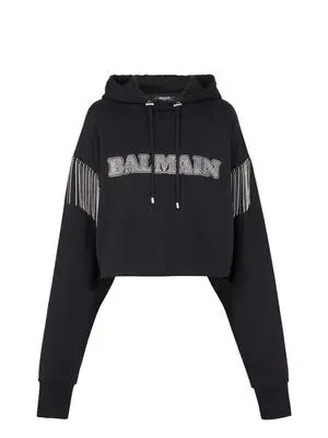 Balmain Embellished Cropped Hoodie - Black