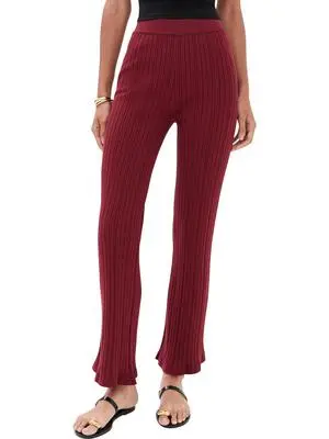 LE BOP Ribbed Flare Pants - Oxblood