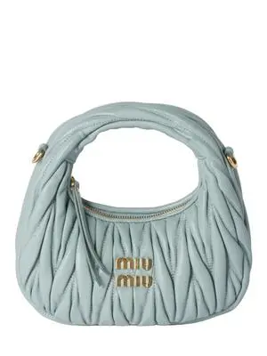 Miu Miu Wander Matelassé Nappa Leather Mini Hobo Bag - Powder Blue