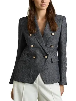 REISS Baker Double-breasted Blazer - Navy