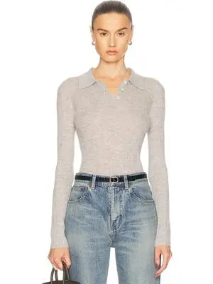 Renggli Renglii Cashmere Silk Rib Pointelle Knit Polo - Gris