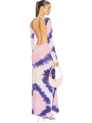 Rabanne Long Sleeve Open Back Maxi Dress - Tie & Dye Pink