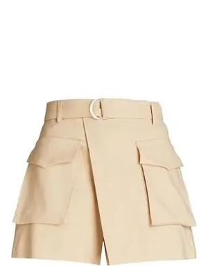 Maje Belted Wrap-effect Linen-blend Shorts - Beige
