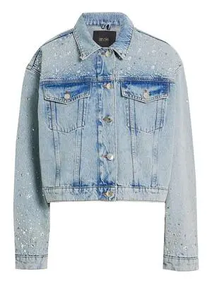 Maje Embellished Denim Trucker Jacket - Light Denim