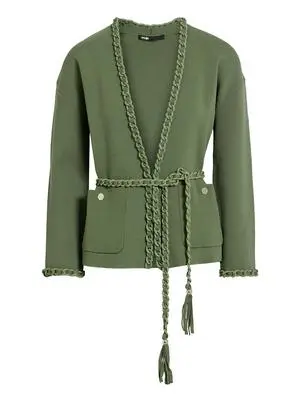 Maje Belted Chain-embellished Stretch-knit Cardigan - Leaf Green