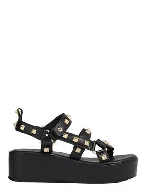 Maje Studded Leather Platform Sandals - Black