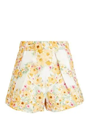 MAJE Maje Pleated Floral-Print Cotton Shorts