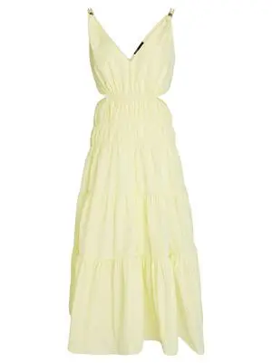 Maje Cutout Shirred Taffeta Midi Dress - Pastel Yellow