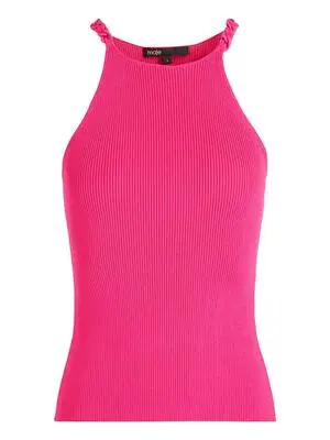 Maje Chain-embellished Ribbed-knit Top - Fuchsia
