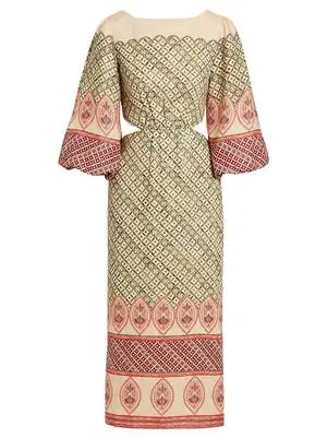 SALONI Saloni Neela Printed Linen Midi Dress