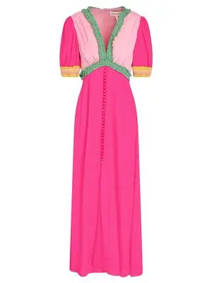 Saloni Lea Colorblock Maxi Dress - Pink