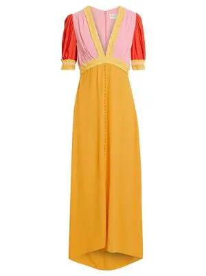 Saloni Lea Colorblock Maxi Dress Saffron
