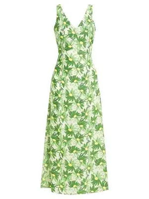 HVN Max Floral-print Silk-satin Midi Dress - Light Green
