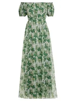 HVN Nancy Floral-print Silk-chiffon Maxi Dress - Leaf Green