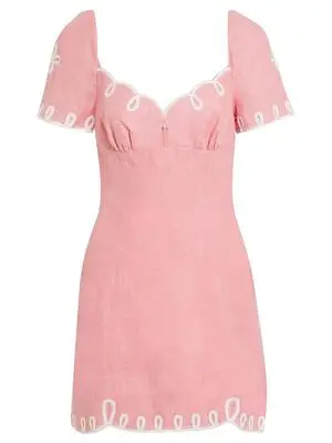 Saloni Halle Embroidered Linen Mini Dress - Baby Pink