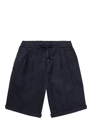 Brunello Cucinelli Straight-leg Pleated Linen Bermuda Shorts - Blue