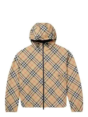 Burberry Reversible Checked Twill And Shell Hooded Jacket - Brown