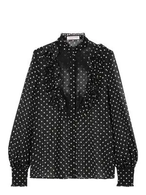 Valentino Garavani Ruffled Lace-trimmed Polka-dot Silk-chiffon Shirt - Black
