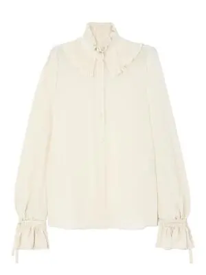 Valentino Garavani Ruffled Silk Crepe De Chine Shirt - Neutrals