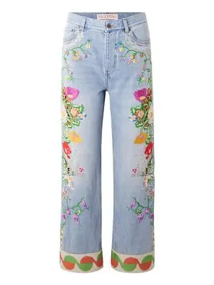 Valentino Garavani Bead-embellished Embroidered Straight-leg Jeans - Blue
