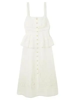 SELF-PORTRAIT Embellished Broderie Anglaise Midi Dress - Off-white