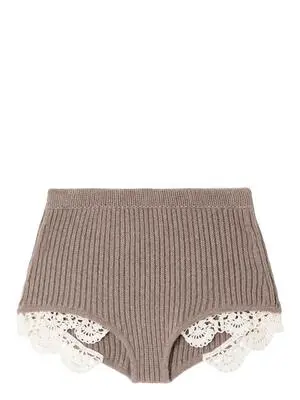 Magda Butrym Crocheted Lace-trimmed Cashmere Shorts - Brown