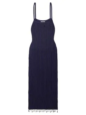 JIL SANDER Bead-embellished Ribbed-knit Maxi Dress - Blue
