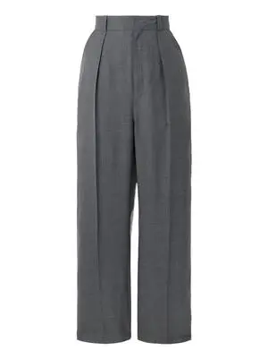 LEMAIRE Pleated Grain De Poudre Wool Trousers - Gray