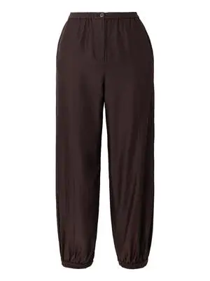 JOSEPH Taio Silk And Cotton-blend Tapered Pants - Brown
