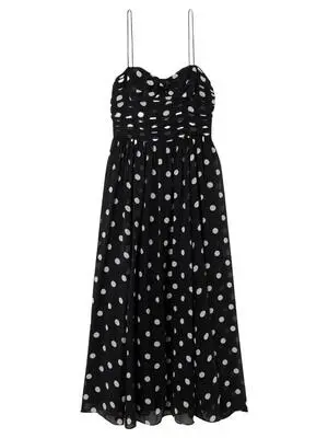 DÔEN Maryanna Bow-detailed Ruched Polka-dot Silk-georgette Midi Dress - Black
