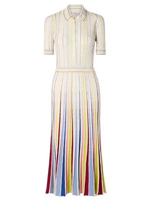 Gabriela Hearst Calypso Striped Merino Wool Midi Dress - Ivory