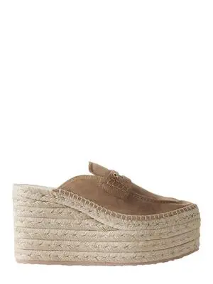GIANVITO ROSSI Maxilla 105 Suede Espadrille Wedge Mules - Brown