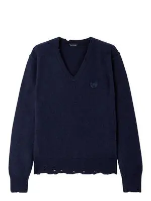 Balenciaga Embroidered Cashmere And Wool-blend Sweater - Blue