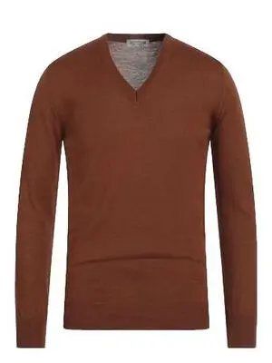 DANIELE ALESSANDRINI Solid V-neck Knit Sweater - Brown