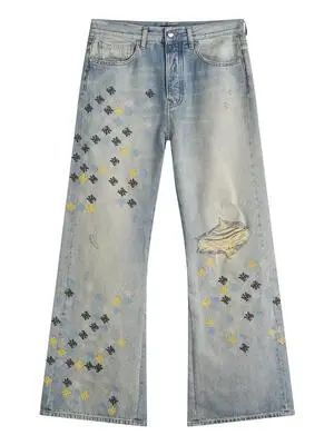Amiri Ma Quad Embroidered Wide Leg Jeans - Antique Indigo
