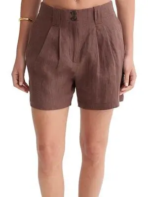 CRESCENT Pleated Linen High-Waisted Shorts