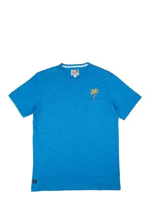 BAJA LLAMA Palm Treeslub Pima Pocket Tee - Blue